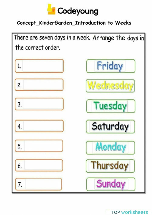 Days of week for kg. Interactive worksheet | TopWorksheets