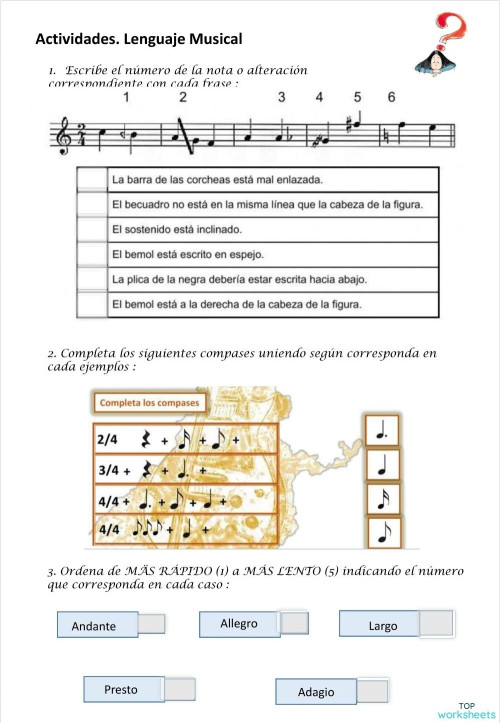 Música: fichas interactivas y ejercicios online | TopWorksheets