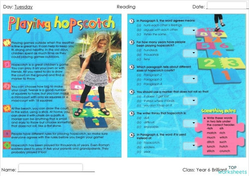 Reading - Play Hopscotch. Interactive worksheet | TopWorksheets