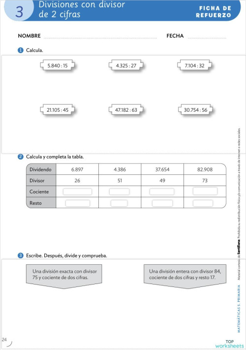 Divisiones Exactas. Ficha interactiva | TopWorksheets