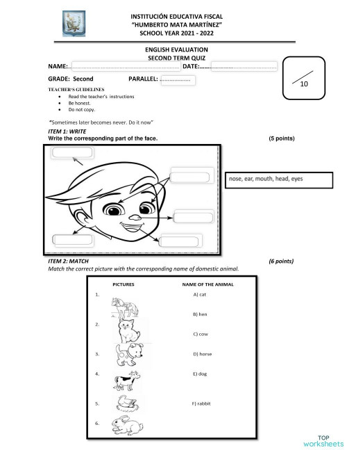 SECOND GRADE EXAM. Interactive worksheet | TopWorksheets