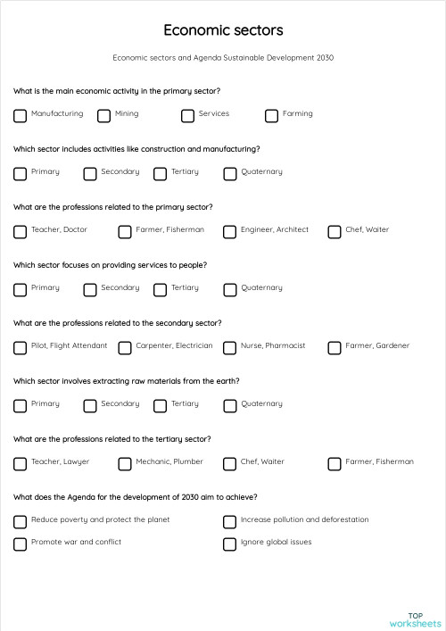 Economic sectors. Interactive worksheet | TopWorksheets