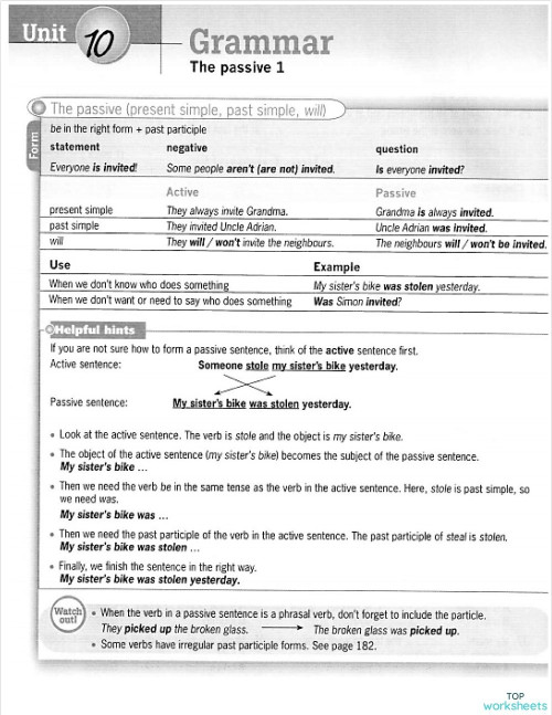 UNIT 10 THE PASSIVE 1. Interactive worksheet | TopWorksheets