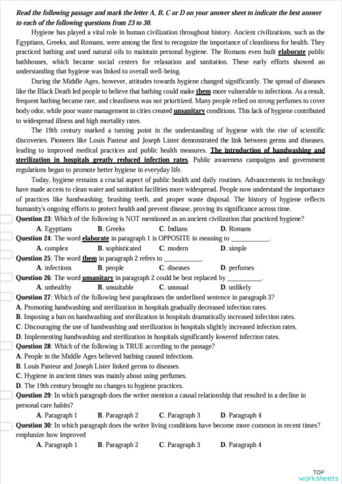READING MULTIPLE CHOICE 01. Interactive worksheet | TopWorksheets