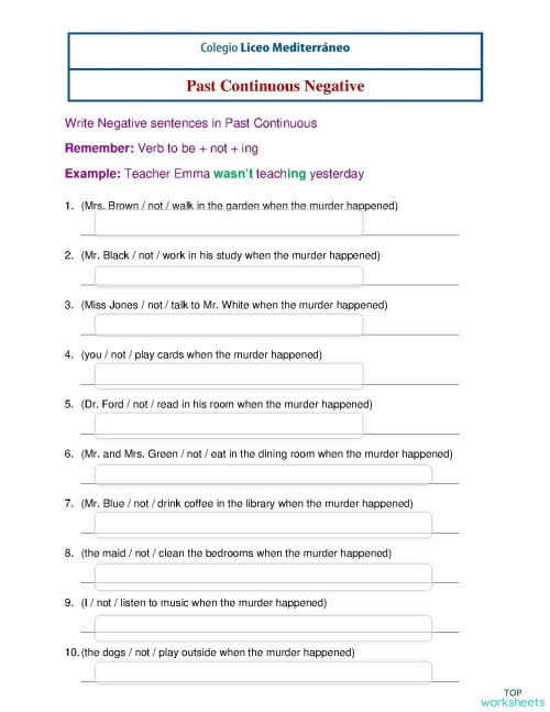 Past continuous negative 1. Interactive worksheet | TopWorksheets