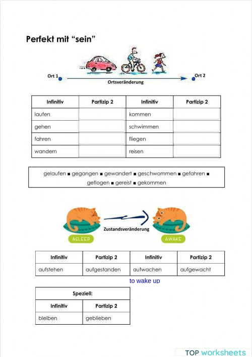 Perfekt mit sein. Interaktives Arbeitsblatt | TopWorksheets