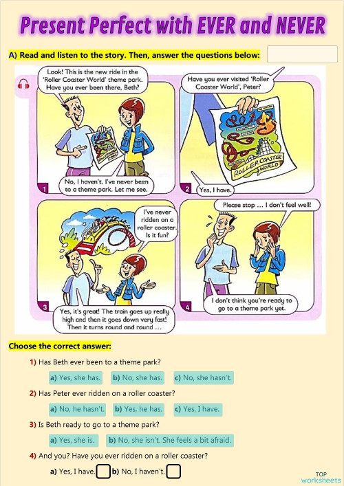 Present Perfect with EVER and NEVER - 2024. Interactive worksheet ...