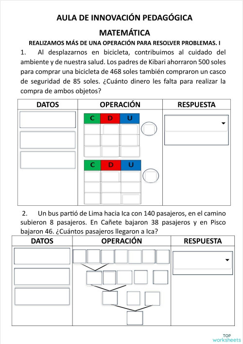 REALIZAMOS MÁS DE UNA OPERACIÓN PARA RESOLVER PROBLEMAS. Ficha ...