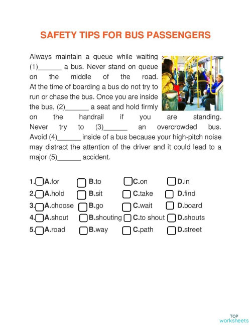 Grade 7 - Reading about Safety on the Bus. Interactive worksheet ...
