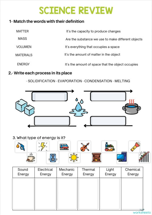 Matter and energy. Interactive worksheet | TopWorksheets