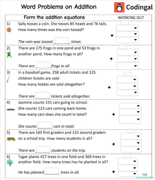 M_G02M05L26_WC02_Word Problems on Addition. Interactive worksheet | TopWorksheets