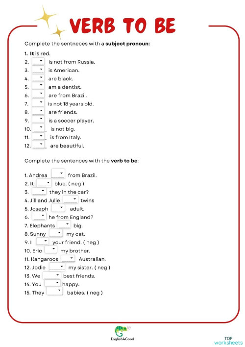 Verb To be 1. Interactive worksheet | TopWorksheets