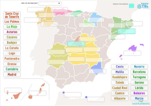 Provincias de España (TEL y NEE). Ficha interactiva | TopWorksheets