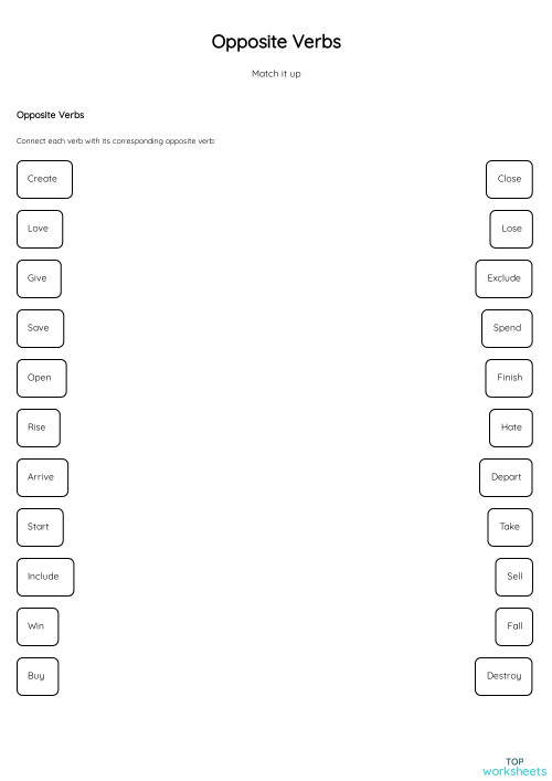 Opposite Verbs. Interactive worksheet | TopWorksheets