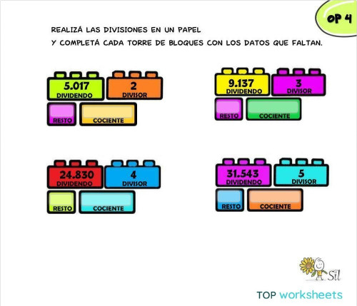 DIVISIONES SENCILLAS POR UNA CIFRA. Ficha interactiva | TopWorksheets