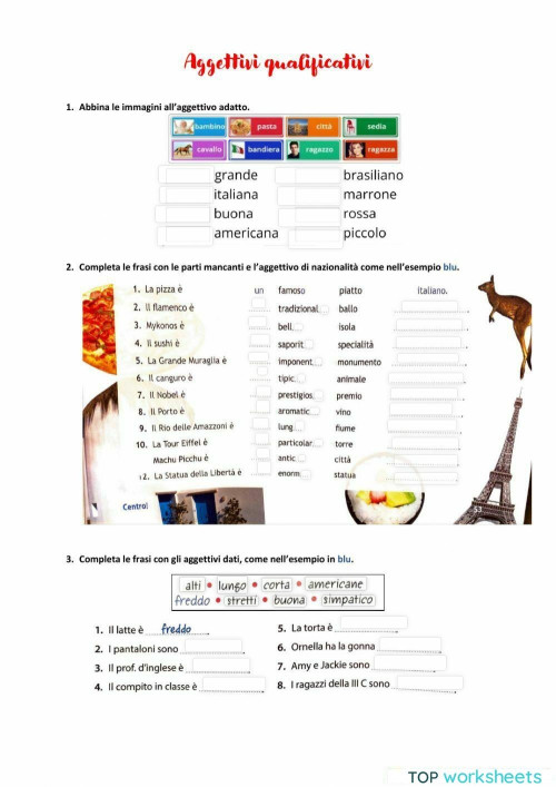 Aggettivi qualificativi for A1-A2. Scheda interattiva | TopWorksheets