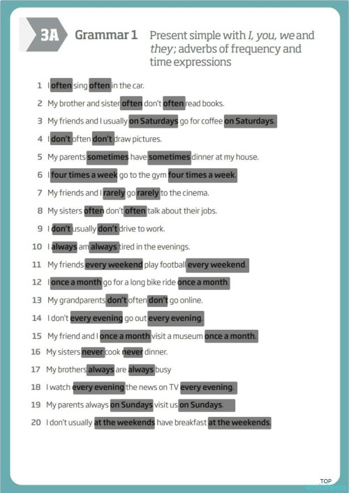 Present simple + adverbs of frequency and time expressions. Interactive ...