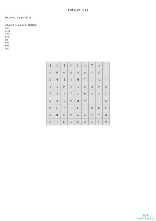 Silabas con A, E, I. Ficha interactiva | TopWorksheets