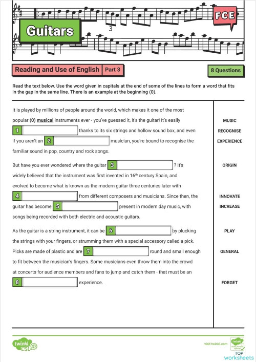 B2 First (FCE) Reading Part 3. Interactive worksheet | TopWorksheets