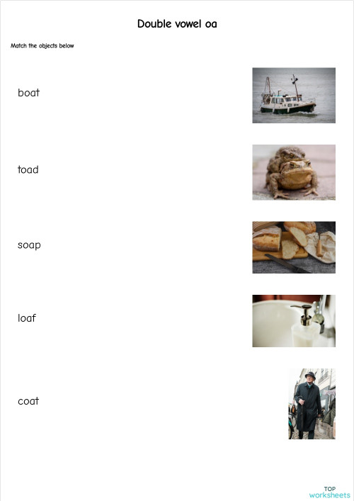 Double vowel oa. Interactive worksheet | TopWorksheets