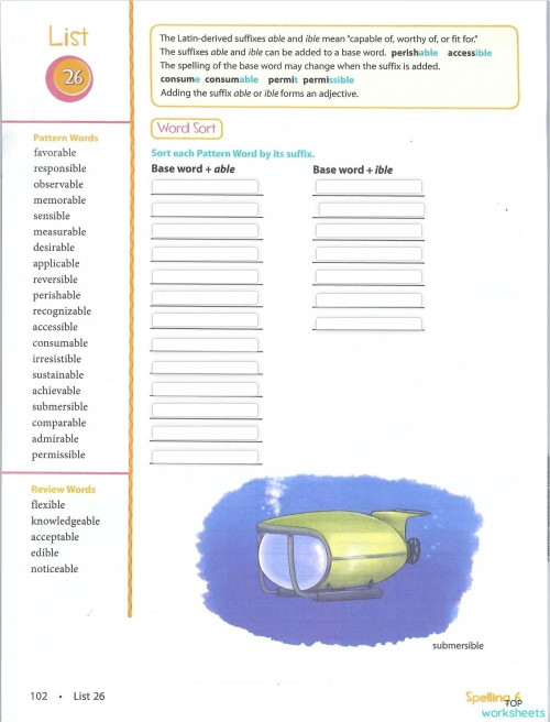 List 26 Word Sort Pg 102. Interactive worksheet | TopWorksheets