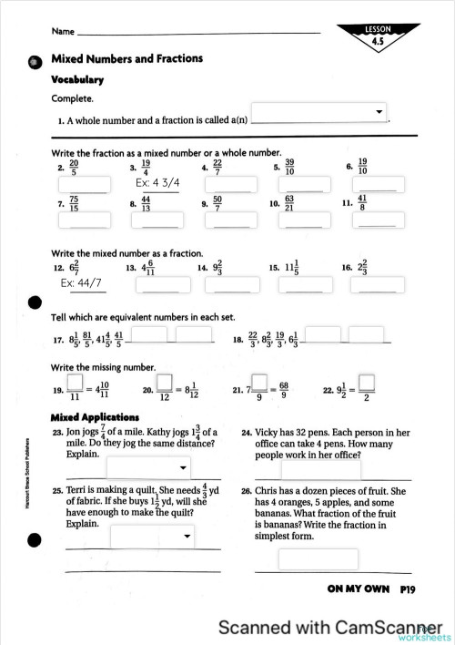 Lesson 4.5 Mixed Numbers and Fractions (6th) (Copied). Interactive ...
