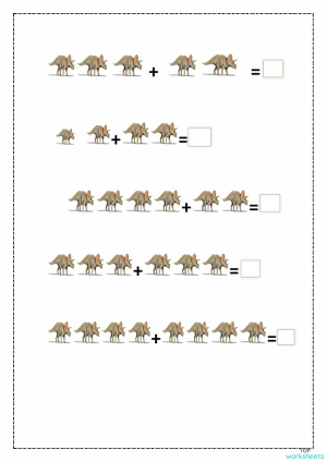 Sumas de dinosaurios. Ficha interactiva | TopWorksheets