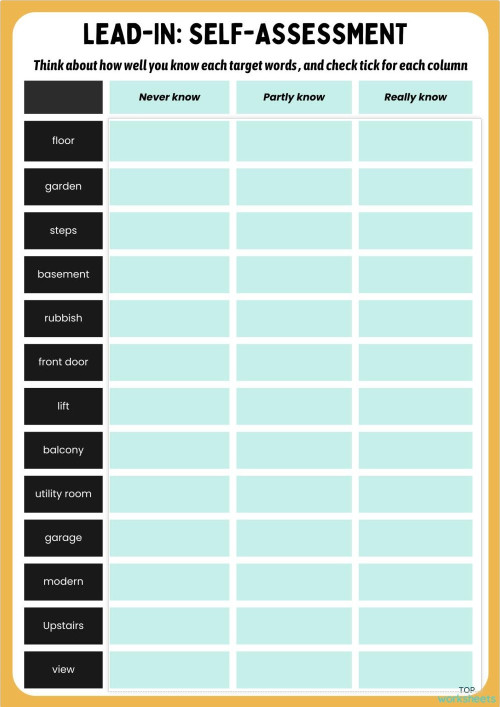 LEAD-IN: SELF-ASSESSMENT - HOME. Interactive worksheet | TopWorksheets