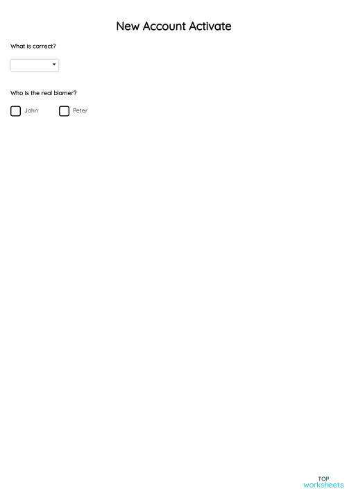 New Account Activate. Interactive worksheet | TopWorksheets