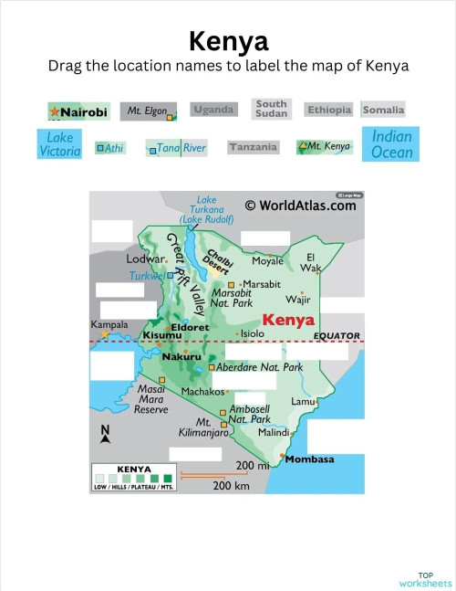 Kenya Map Worksheet. Interactive worksheet | TopWorksheets
