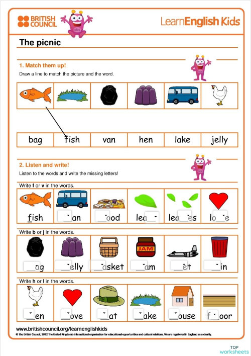 Picnic - 3. ročník. Interactive worksheet | TopWorksheets