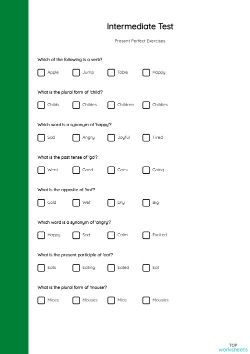 Intermediate Test. Interactive worksheet | TopWorksheets