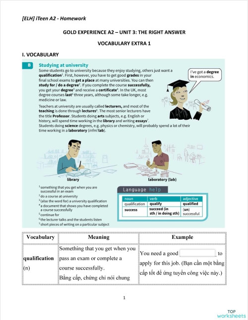 Lesson 8 - Vocabulary Extra. Interactive worksheet | TopWorksheets