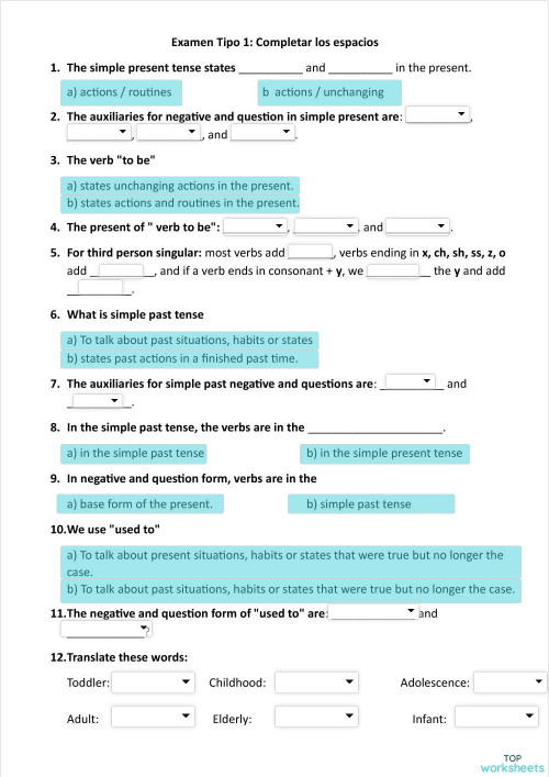 Test practice. Interactive worksheet | TopWorksheets