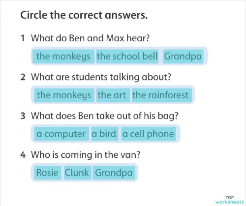 Monkeys in school part 5. Interactive worksheet | TopWorksheets