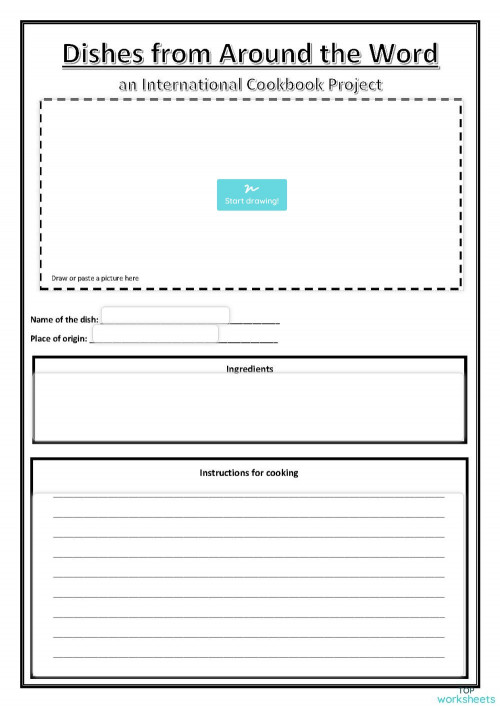 Cookbook of dishes. Interactive worksheet | TopWorksheets