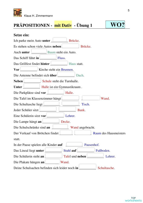 Präpositionen mit Dativ U1, Präpositionen mit Akkusativ U2 1 ...