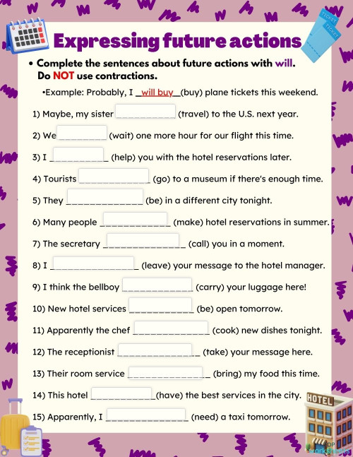 A1 Expressing future actions. Interactive worksheet | TopWorksheets