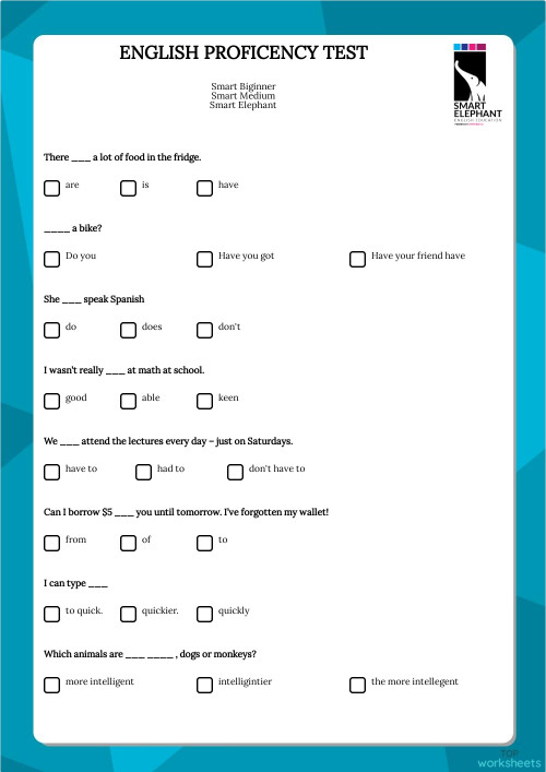 ENGLISH PROFICENCY TEST. Interactive worksheet | TopWorksheets