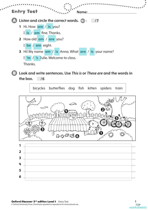 1st. Grade Entry Test. Interactive worksheet | TopWorksheets