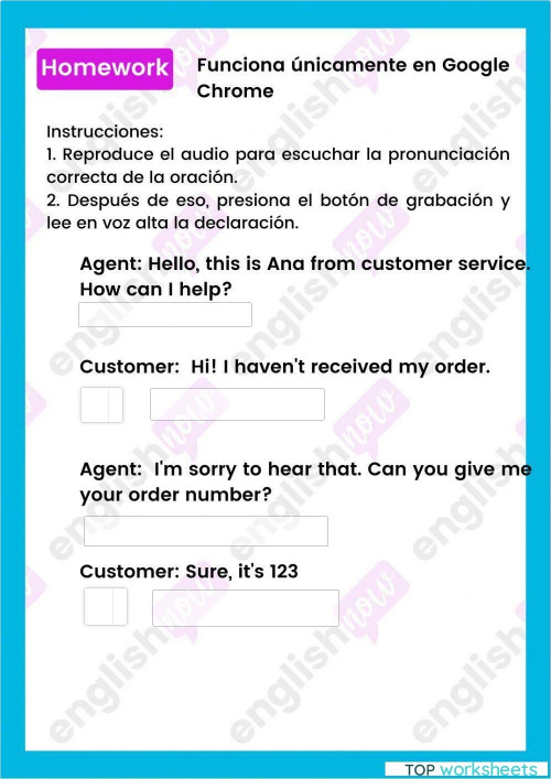 Customer service call. Interactive worksheet | TopWorksheets