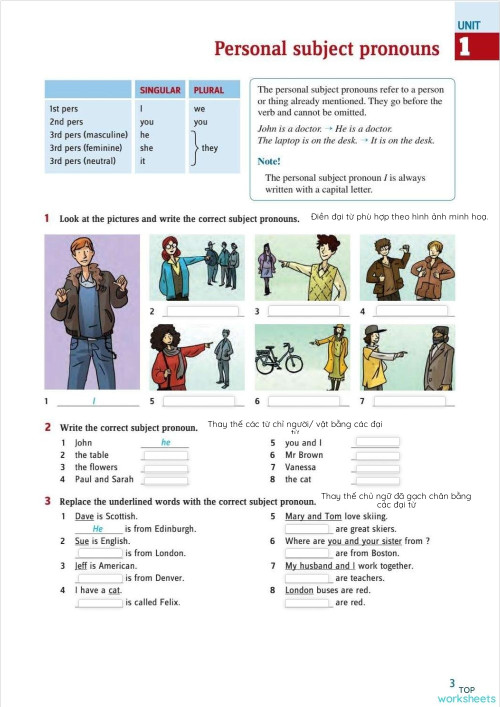 Grammar A1 - Subject Pronouns. Interactive worksheet | TopWorksheets