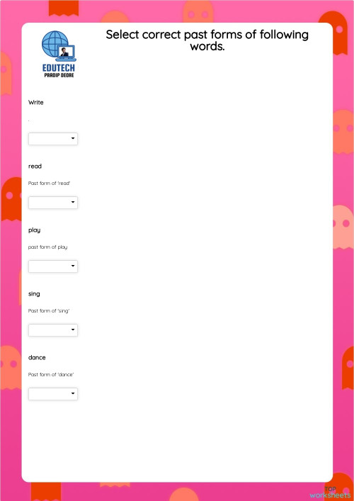 Select correct past forms of following words.. Interactive worksheet ...