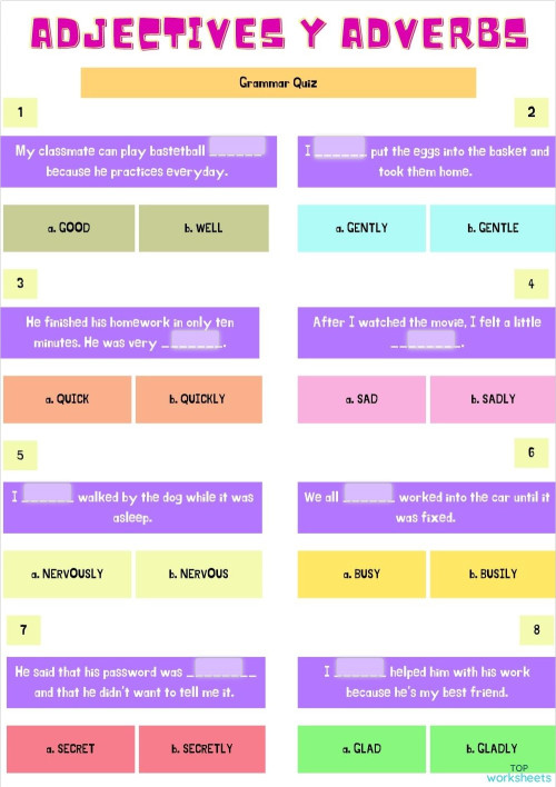 Adverbs: interactive worksheets and online exercises | TopWorksheets