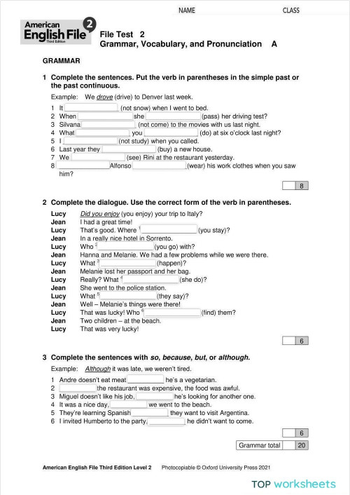 Exam A2_2. Interactive worksheet | TopWorksheets