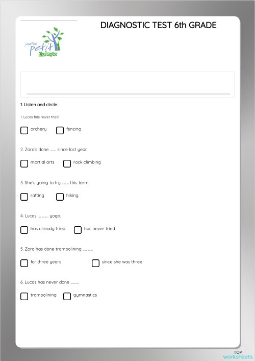 DIAGNOSTIC TEST 6th GRADE. Interactive worksheet | TopWorksheets