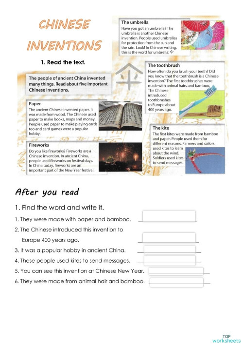 Chinese inventions. Interactive worksheet | TopWorksheets