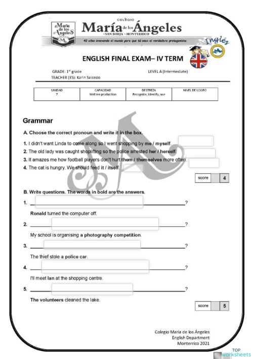 final exam_preintermediate_grammar_1. Interactive worksheet | TopWorksheets