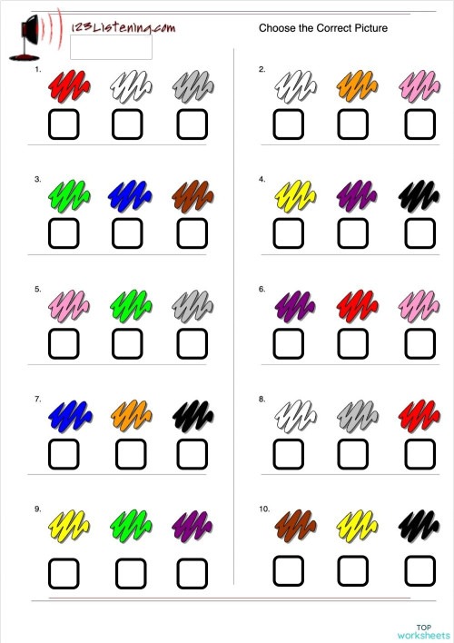 COLOURS: LISTEN AND CHOOSE. Interactive worksheet | TopWorksheets