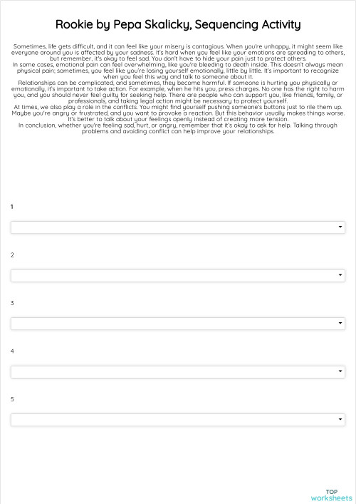 Rookie by Pepa Skalicky, Sequencing Activity. Interactive worksheet ...